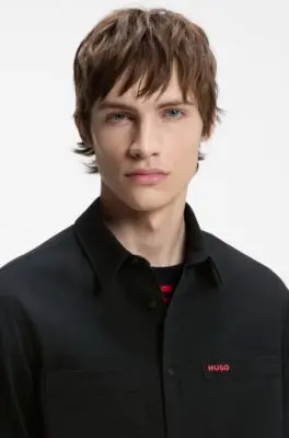 Hugo Relaxed-fit Shirt In Cotton Twill With Chest Logo - Black