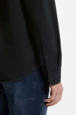 Hugo Relaxed-fit Shirt In Cotton Twill With Chest Logo - Black