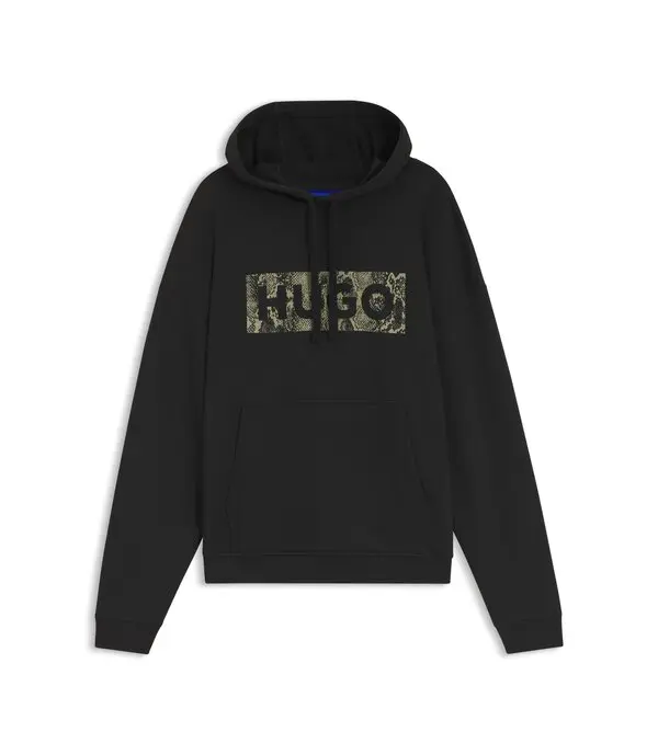 Hugo Cotton-terry Hoodie With Logo Graphic - Black