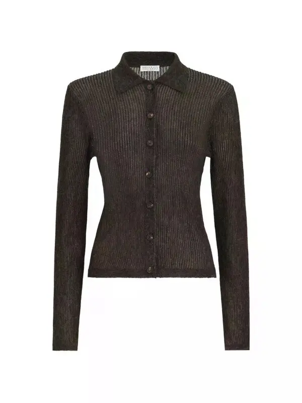 Brunello Cucinelli Sparkling Rib-knit Cardigan - Brown