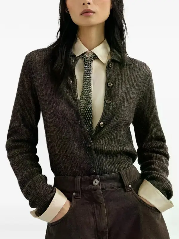 Brunello Cucinelli Sparkling Rib-knit Cardigan - Brown