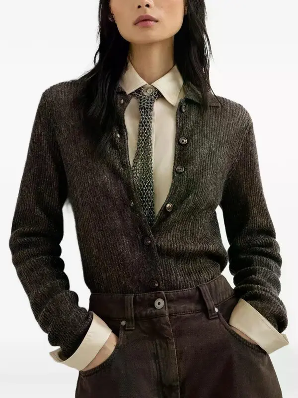 Brunello Cucinelli Sparkling Rib-knit Cardigan - Brown