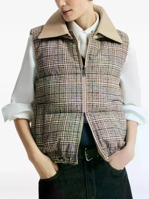 Brunello Cucinelli Reversible Down Vest With Detachable Leather Collar And Monili - Neutrals