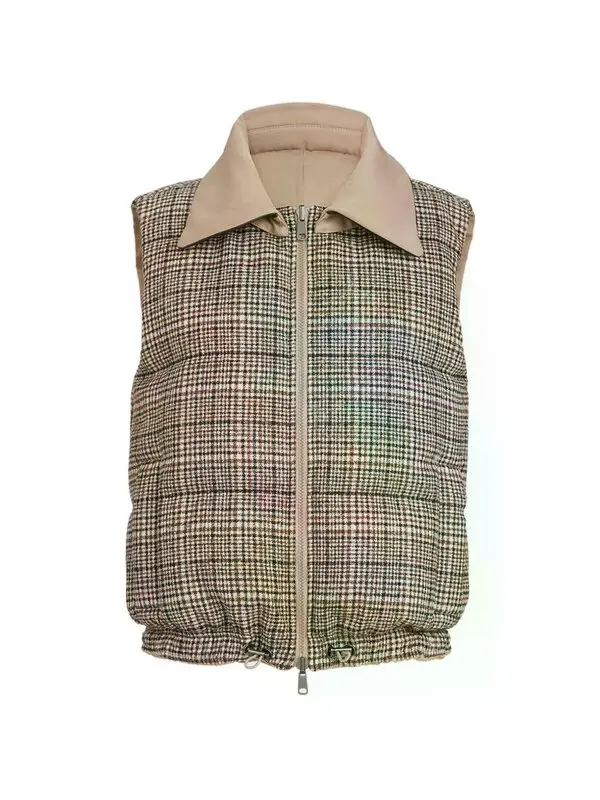 Brunello Cucinelli Reversible Down Vest With Detachable Leather Collar And Monili - Neutrals