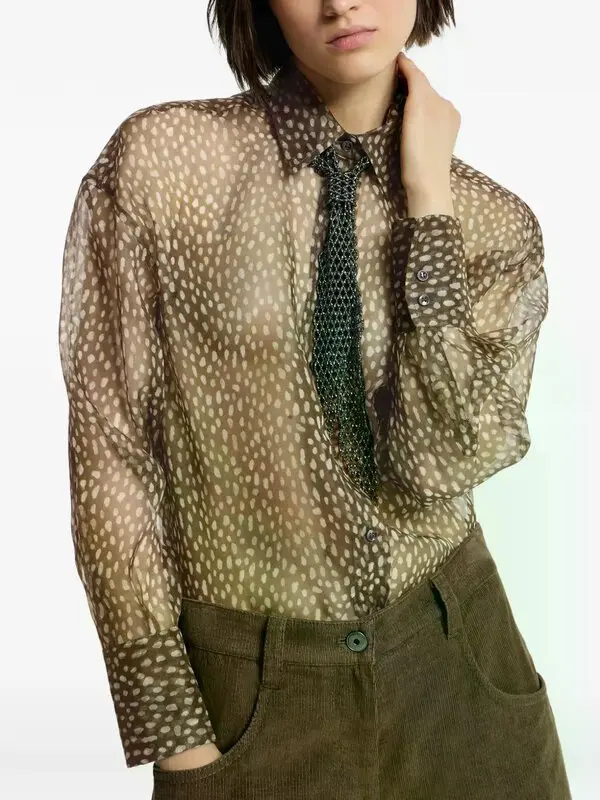 Brunello Cucinelli Dapple Silk Organza Shirt With Neck-tie - Brown