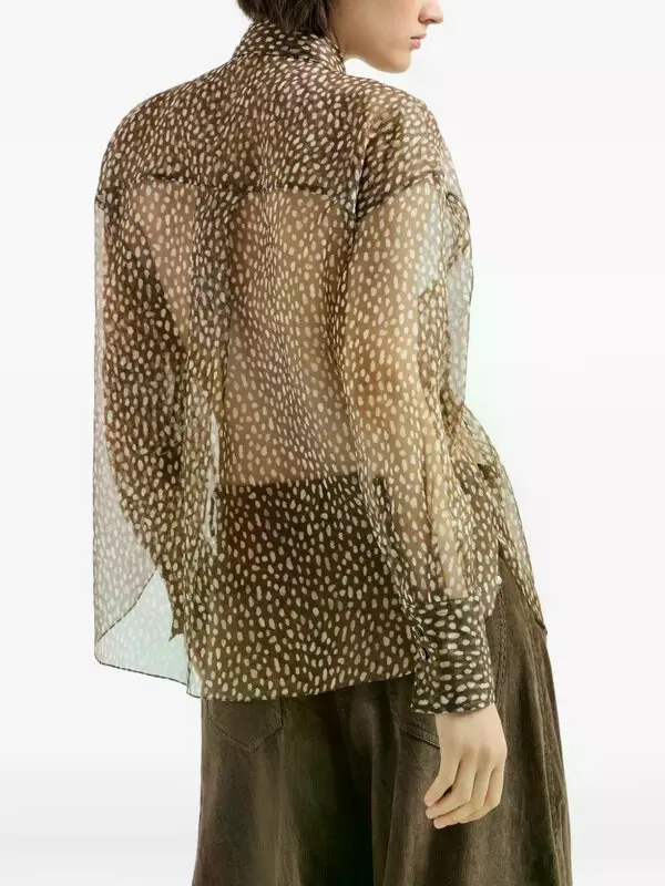 Brunello Cucinelli Dapple Silk Organza Shirt With Neck-tie - Brown