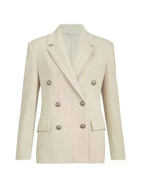 Brunello Cucinelli Sparkling Cotton And Viscose English-rib-knit Blazer With Monili - Neutrals