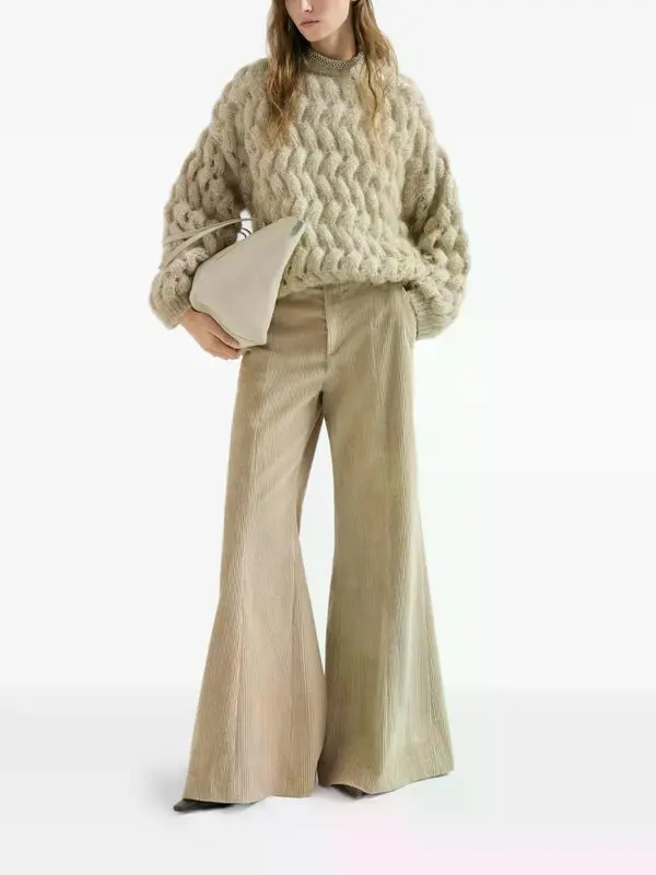 Brunello Cucinelli Dazzling Zigzag-cables Sweater In Mohair And Wool - Neutrals