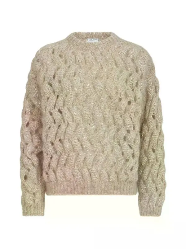 Brunello Cucinelli Dazzling Zigzag-cables Sweater In Mohair And Wool - Neutrals