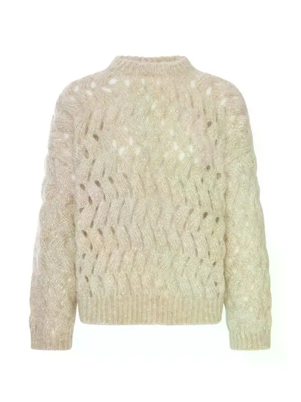 Brunello Cucinelli Dazzling Zigzag-cables Sweater In Mohair And Wool - Neutrals