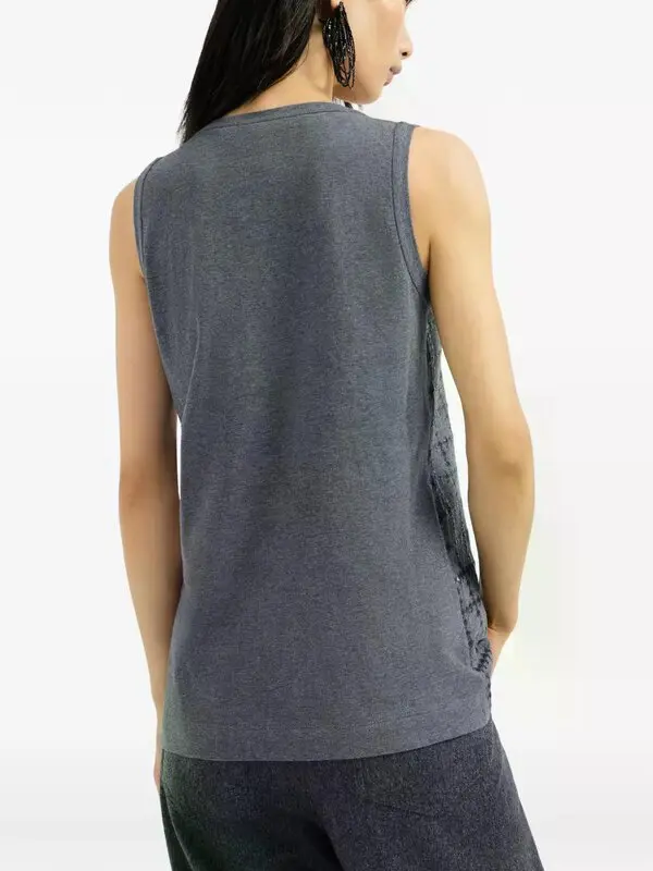 Brunello Cucinelli Cotton Jersey Top With Windowpane Embroidery