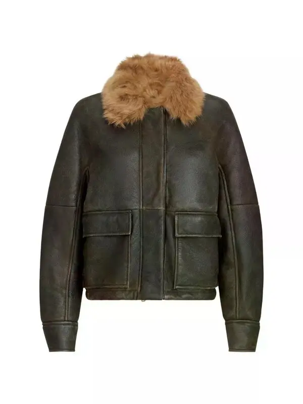 Brunello Cucinelli Shearling Aviator Jacket With Monili - Brown