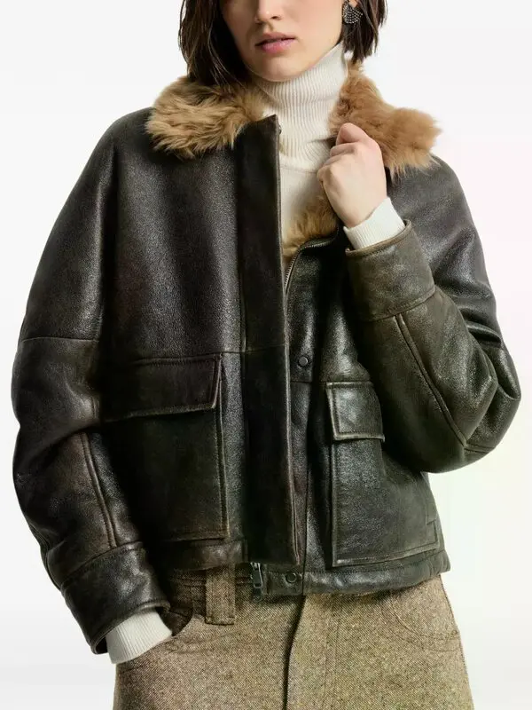 Brunello Cucinelli Shearling Aviator Jacket With Monili