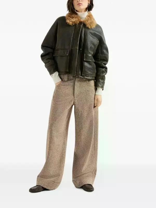 Brunello Cucinelli Shearling Aviator Jacket With Monili