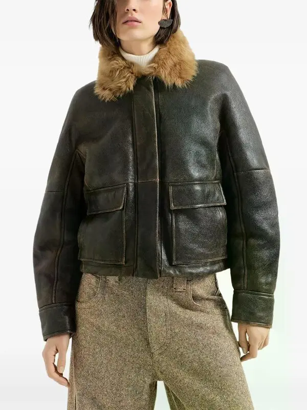 Brunello Cucinelli Shearling Aviator Jacket With Monili