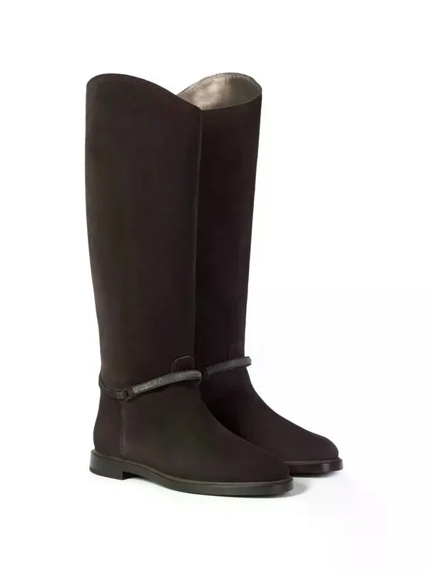 Brunello Cucinelli Suede Boots With Monili Strap - Brown