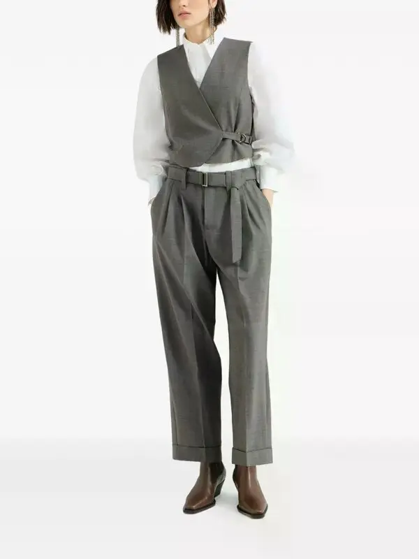 Brunello Cucinelli Tropical Luxury Wool Baggy Sartorial Trousers - Grey