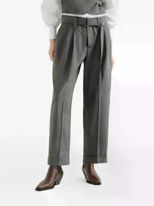 Brunello Cucinelli Tropical Luxury Wool Baggy Sartorial Trousers - Grey