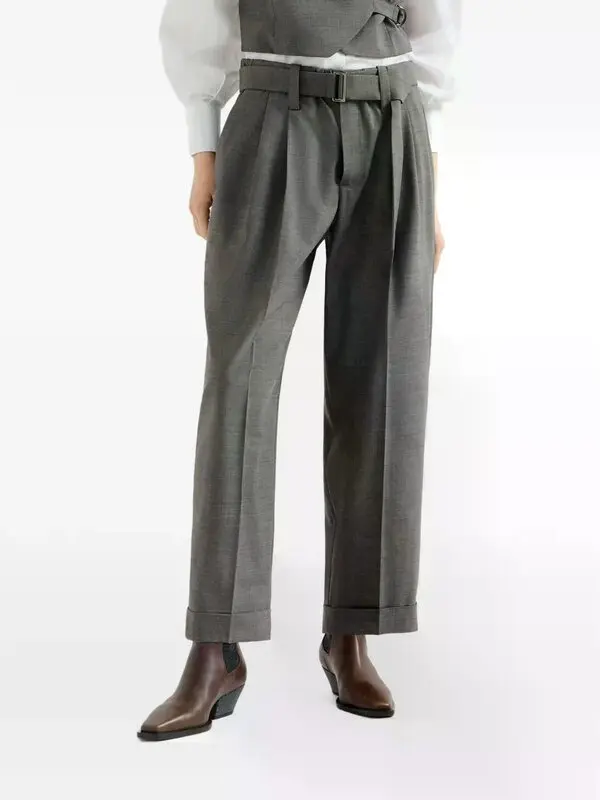 Brunello Cucinelli Tropical Luxury Wool Baggy Sartorial Trousers - Grey