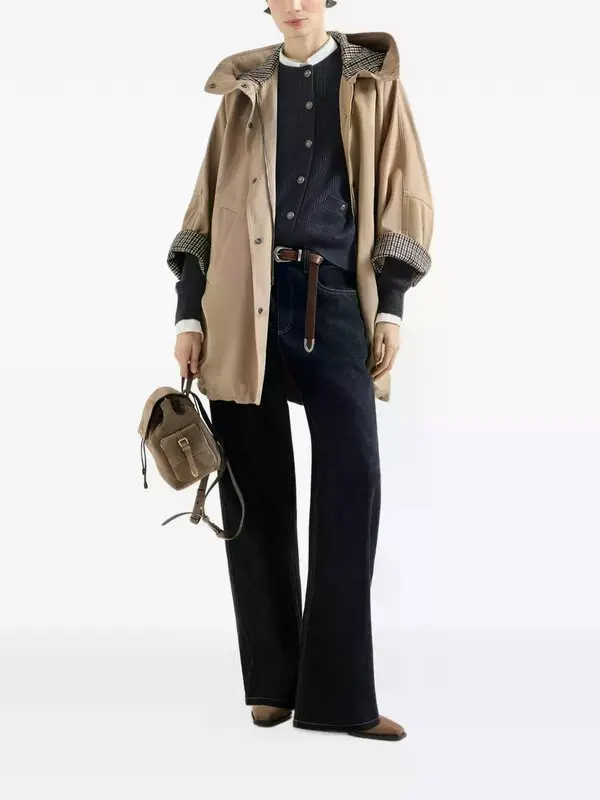 Brunello Cucinelli Cotton And Linen Hooded Outerwear Jacket With Monili - Neutrals