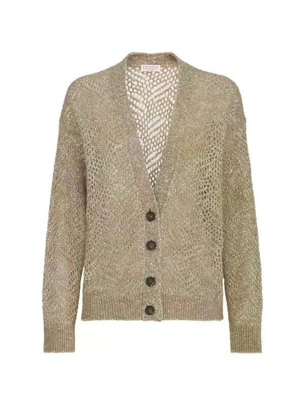 Brunello Cucinelli Abstract Leaf Mohair And Wool Cardigan - Neutrals