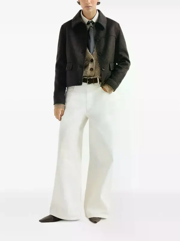 Brunello Cucinelli Abstract Leaf Mohair And Wool Cardigan - Neutrals