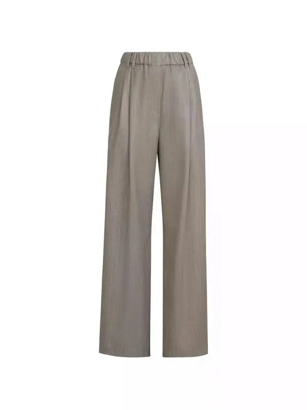 Brunello Cucinelli Virgin Wool Pinstripe Track Trousers With Monili Embellishment - Grey