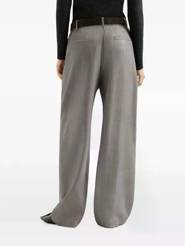 Brunello Cucinelli Virgin Wool Pinstripe Track Trousers With Monili Embellishment - Grey