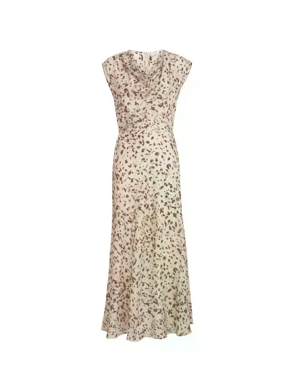 Brunello Cucinelli Lynx-print Silk Pongee Draped Dress With Monili - Neutrals