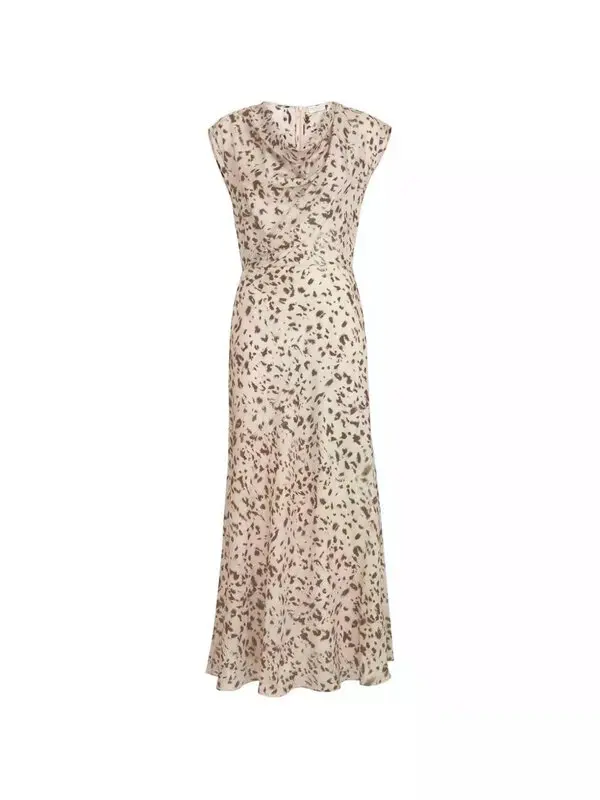 Brunello Cucinelli Lynx-print Silk Pongee Draped Dress With Monili - Neutrals