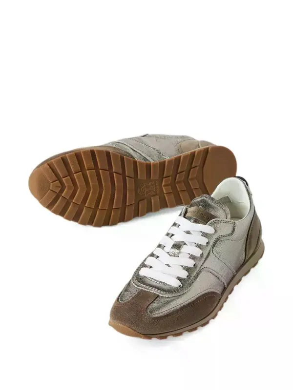 Brunello Cucinelli Lamé Calfskin And Suede Runners With Shiny Loop