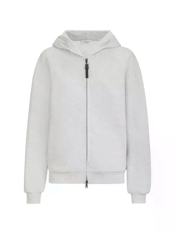 Brunello Cucinelli Cotton Smooth French-terry Topwear With Shiny Zipper-pull - Grey