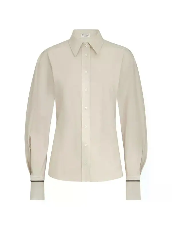 Brunello Cucinelli Stretch Cotton Poplin Shirt With Silk Cuffs - Neutrals