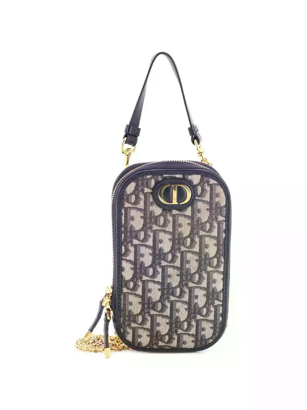 Dior 30 Montaigne Phone Holder On Chain Oblique Canvas Crossbody Bag - Blue
