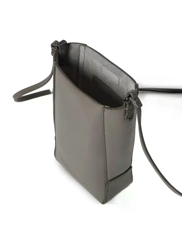 Brunello Cucinelli Bc Duo Phone Holder In Calfskin With Monili - Grey