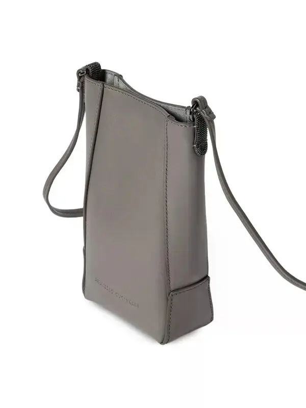 Brunello Cucinelli Bc Duo Phone Holder In Calfskin With Monili - Grey