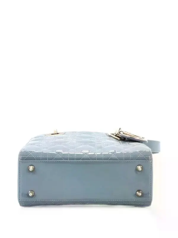 Dior Lady Bag Cannage Quilt Patent Small Satchel - Blue
