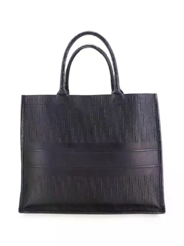 Dior Book Oblique Embossed Calfskin Large Tote Bag - Black