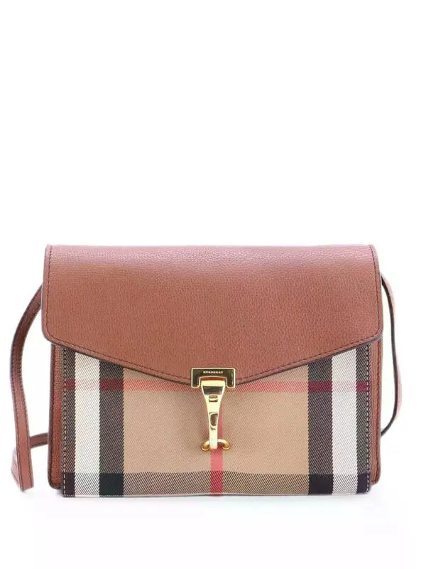 Burberry Macken Crossbody Bag In Leather And House Check Canvas - Brown