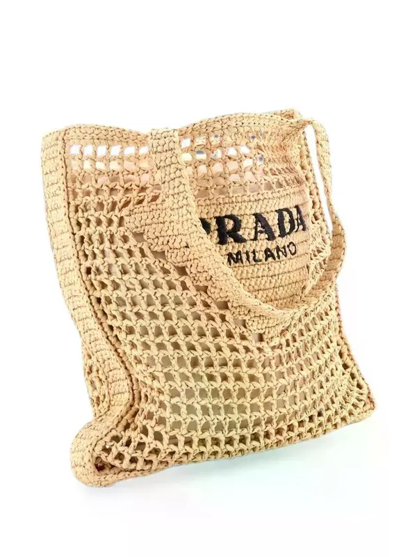 Prada Open Raffia Tote Bag With Triangle Logo