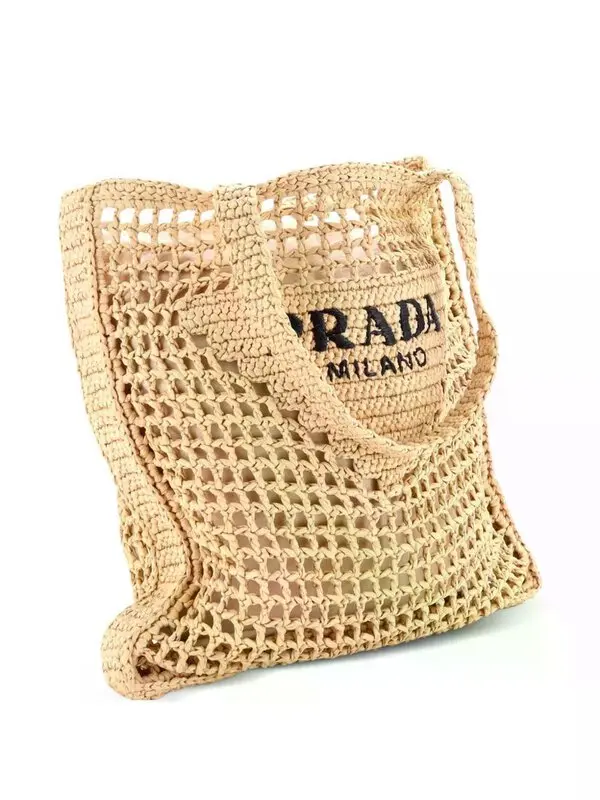 Prada Open Raffia Tote Bag With Triangle Logo