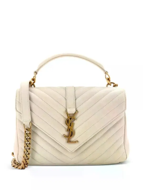 Saint Laurent Matelassé Chevron Leather College Bag - Neutrals