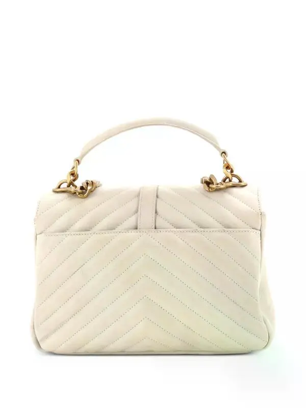 Saint Laurent Matelassé Chevron Leather College Bag - Neutrals