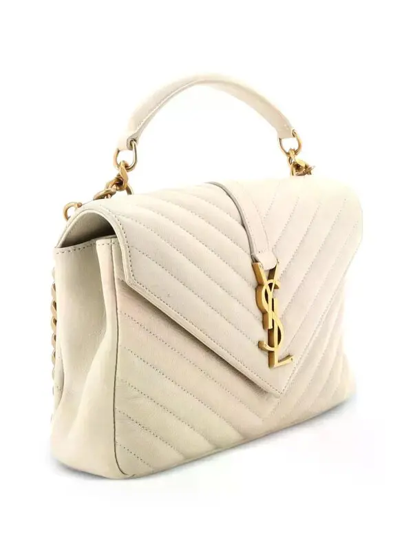Saint Laurent Matelassé Chevron Leather College Bag - Neutrals