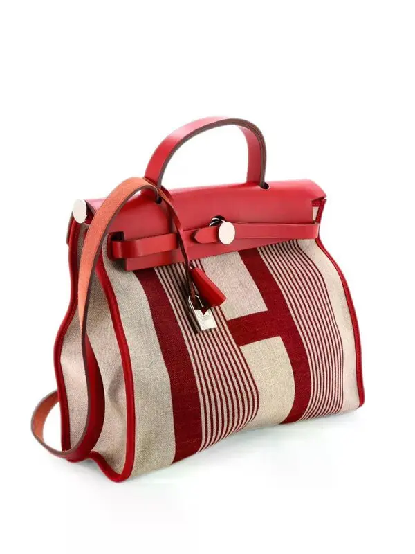 Hermès Herbag Zip H Vibration Toile And Leather 31 Shoulder Bag - Red