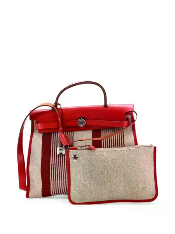 Hermès Herbag Zip H Vibration Toile And Leather 31 Shoulder Bag - Red