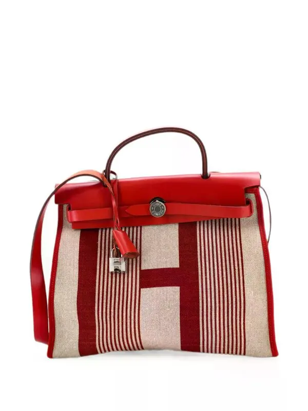 Hermès Herbag Zip H Vibration Toile And Leather 31 Shoulder Bag - Red