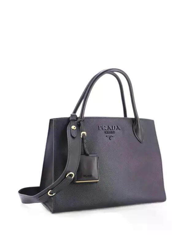 Prada Monochrome Saffiano With City Calf Medium Tote Bag