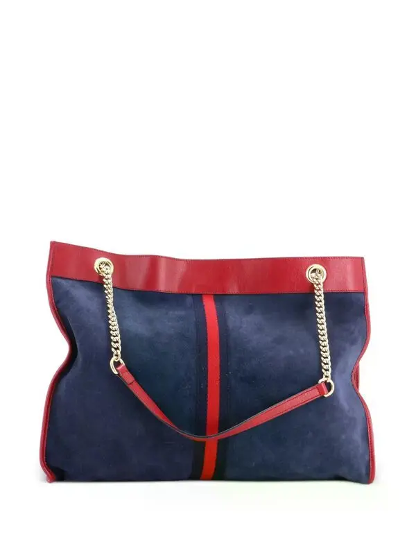 Gucci Rajah Chain Suede Applique Large Tote Bag - Blue