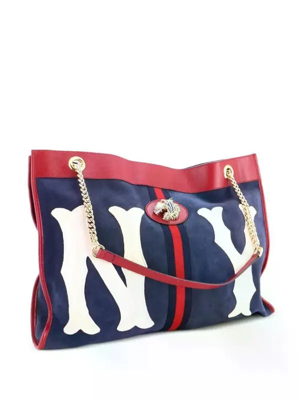 Gucci Rajah Chain Suede Applique Large Tote Bag - Blue